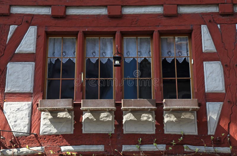 Windows of Medieval Half-timbered House (Switzerland) Stock Photo ...