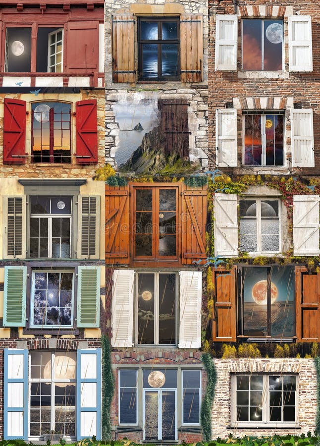 Windows with moon stock image. Image of europe, italian - 260605919