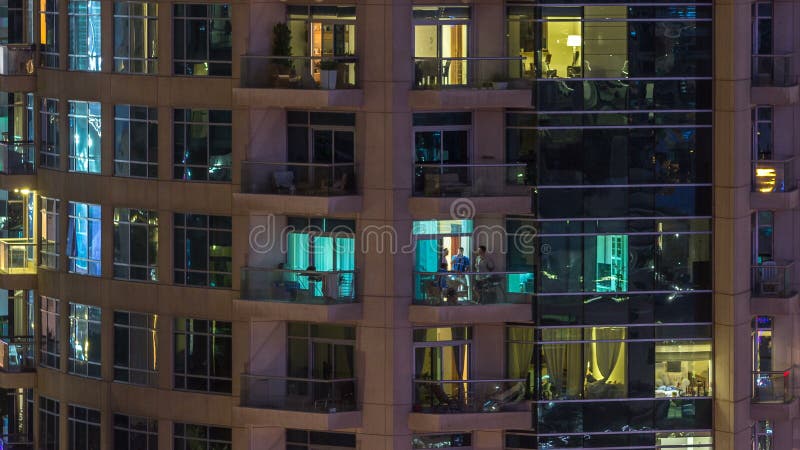 Windows of the Multi-storey Building of Glass and Steel Lighting Inside ...