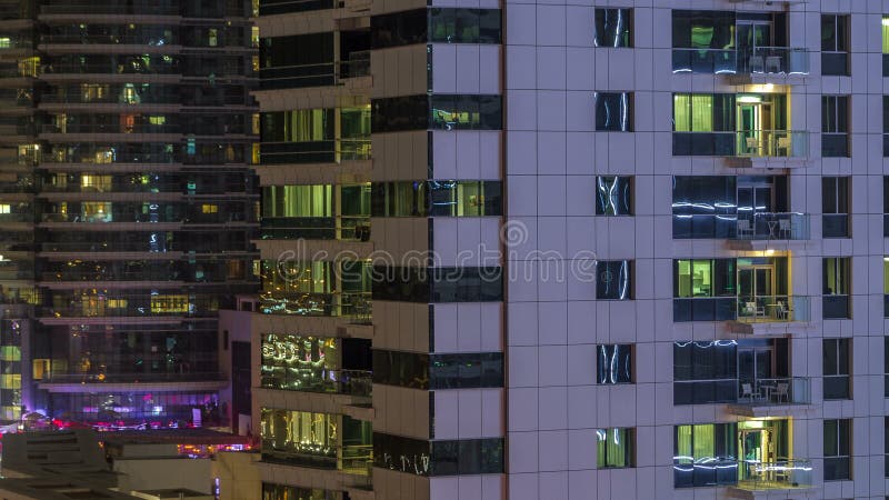 Windows of the Multi-storey Building of Glass and Steel Lighting Inside ...