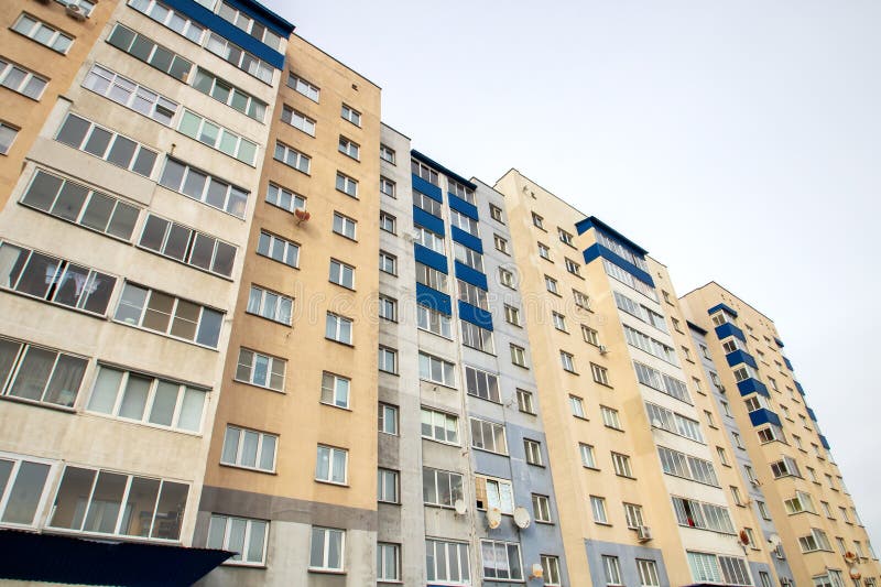 Windows of Multi-storey Tall Building Against Background of Sky Stock ...
