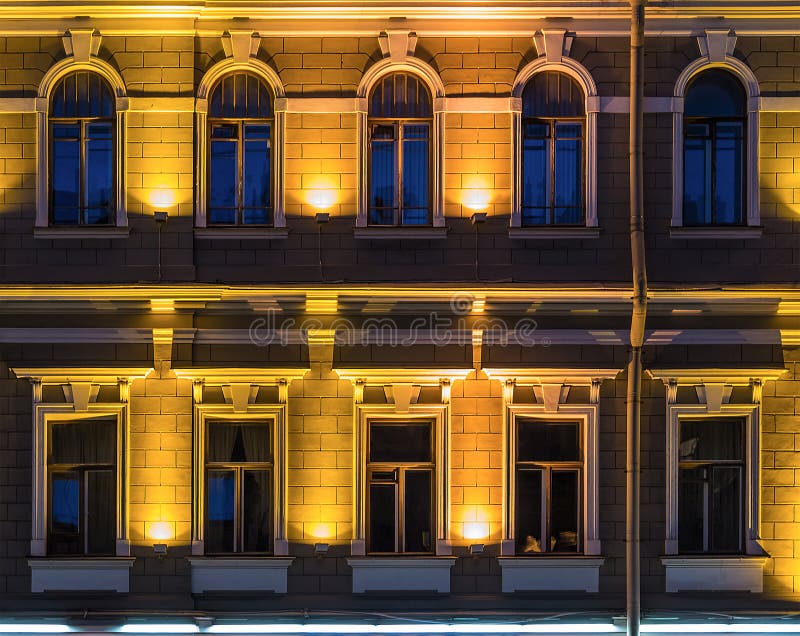 Windows on Night Facade of Office Building Stock Photo - Image of light ...