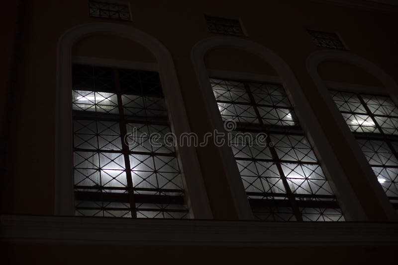 Windows at Night. Light in Windows in Evening Stock Photo - Image of ...