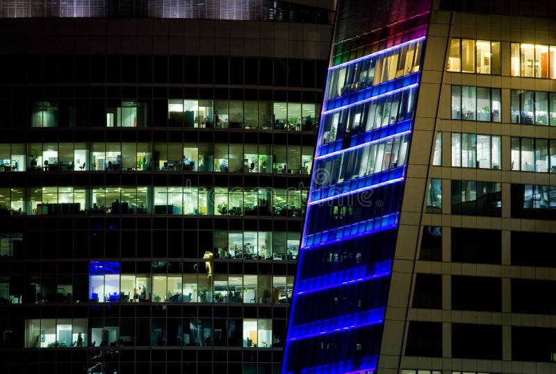 Windows of an Office Building at Night Stock Image - Image of design ...