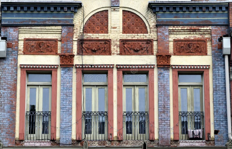Windows in Old Brick Building Stock Image - Image of blue, daytime ...