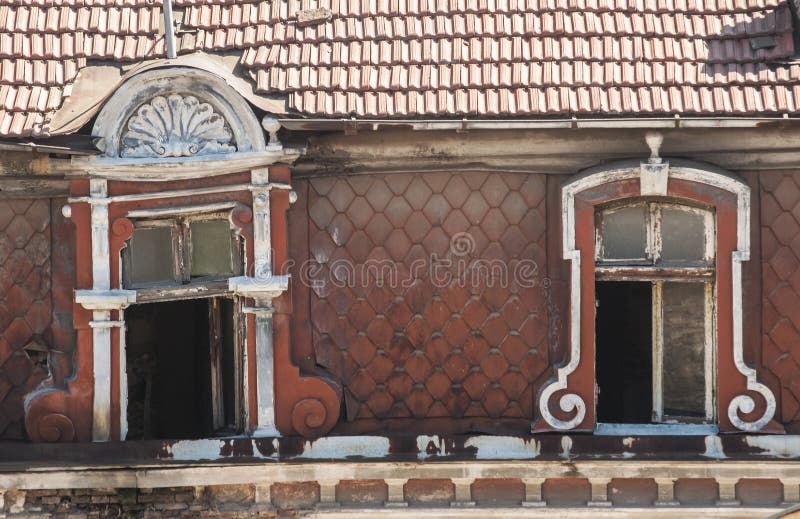 Windows of old building stock photo. Image of ruin, grunge - 61126154