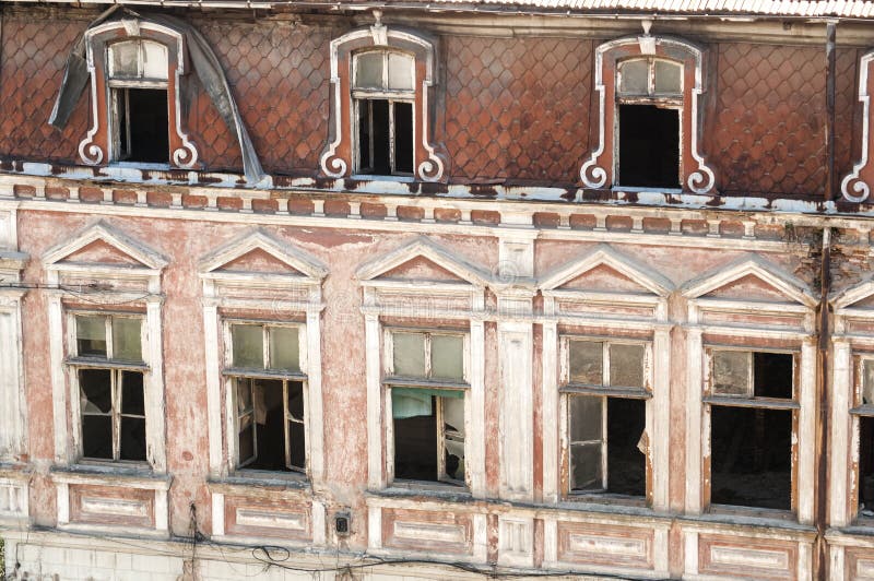 Windows of old building stock image. Image of windows - 61126207