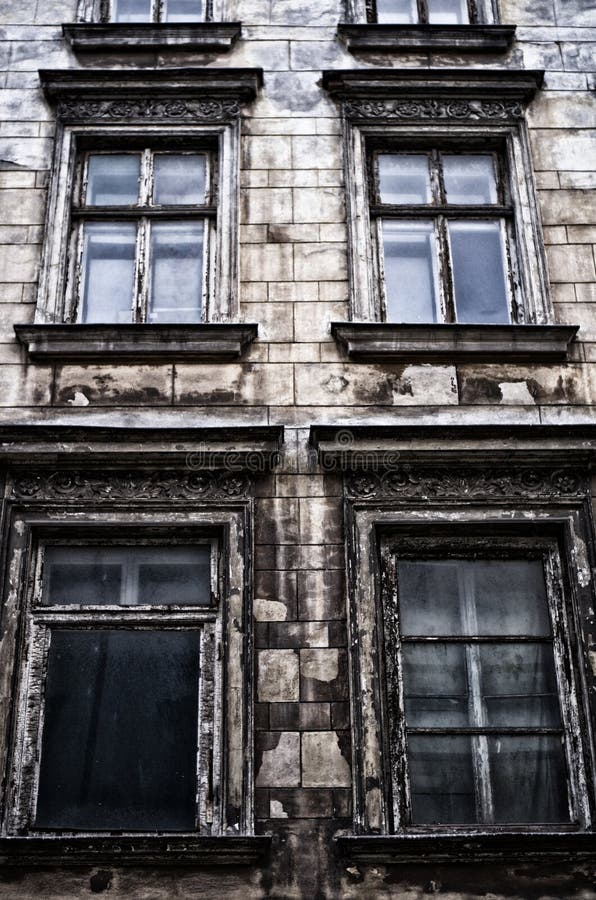 Windows of Old Creepy House Stock Photo - Image of monochromatic ...