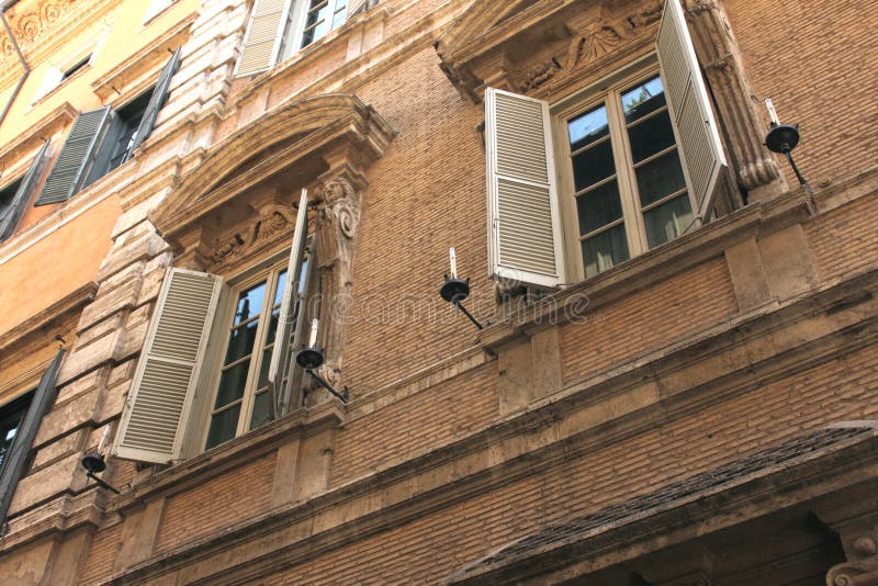 Windows of Old House. Mediterranean Architecture in Rome, Italy Stock ...