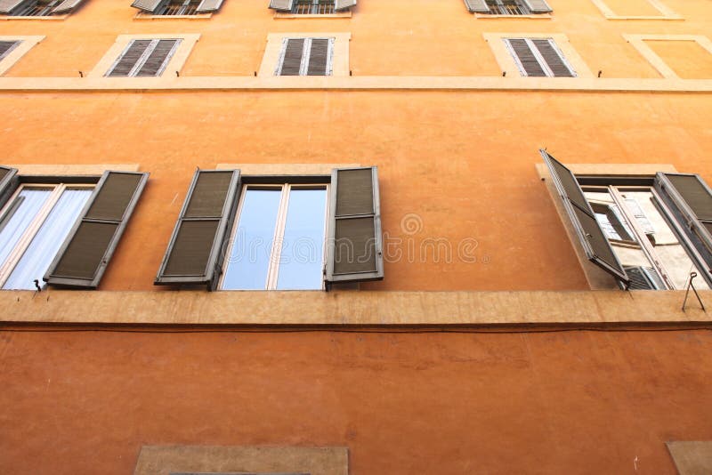 Windows of Old House. Mediterranean Architecture in Rome, Italy Stock ...