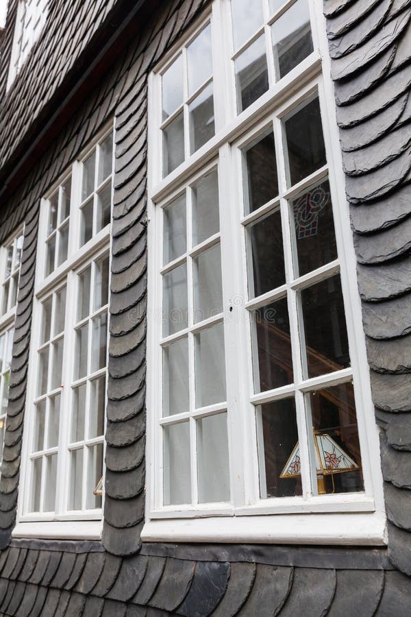 Windows at an Old Slate House in Monschau, Germany Stock Photo - Image ...