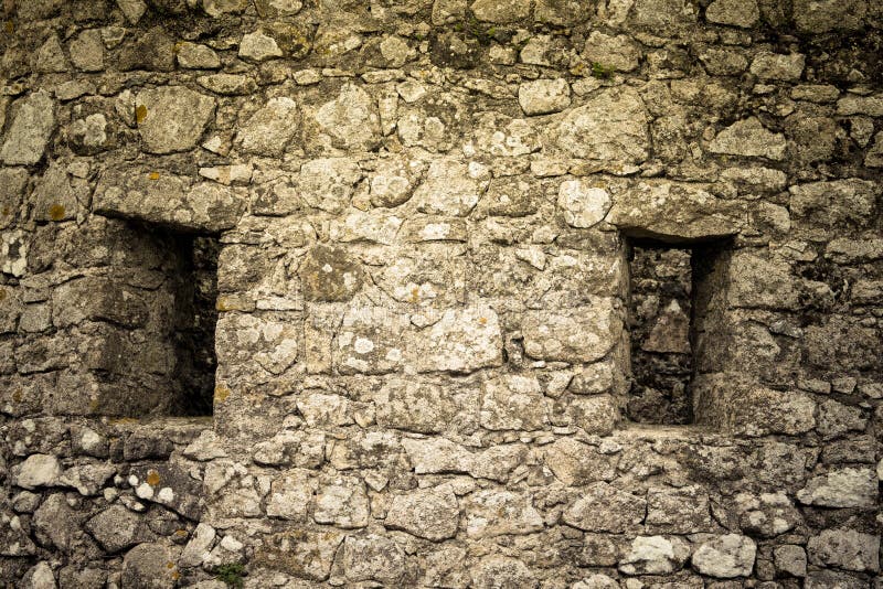 Windows in the Old Stone Wall Stock Image - Image of construction ...