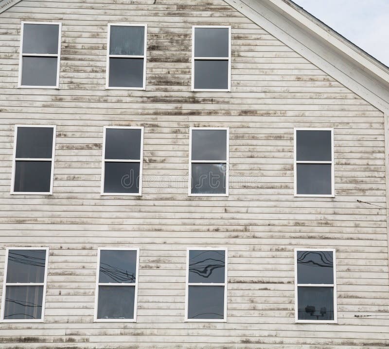 Windows in an Old Wood Wall with Peeling Paint Stock Image - Image of ...