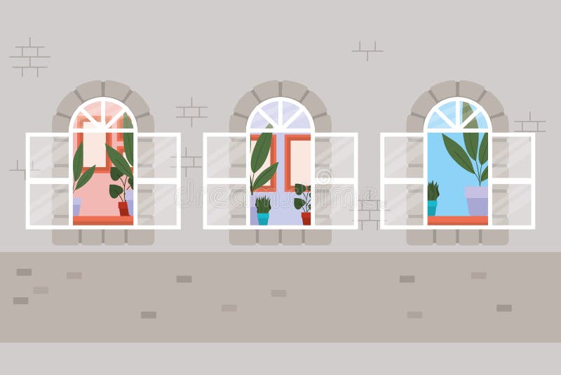 Windows from Outside with View into the Gray House Vector Design Stock ...