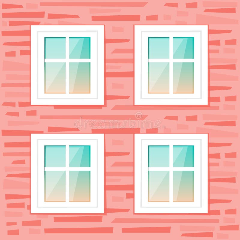 Windows on the Red Brick Wall Background. Vector Illustration Cartoon ...