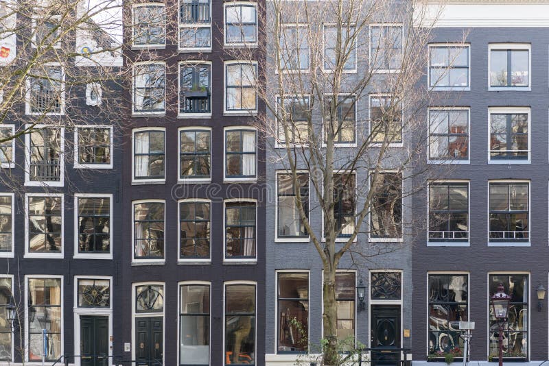 Windows and Reflections on Buildings in Amsterdam Stock Photo - Image ...