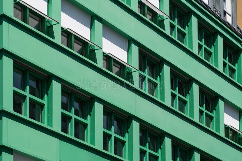Windows on Residential Building Exterior - Green House Facade Stock ...