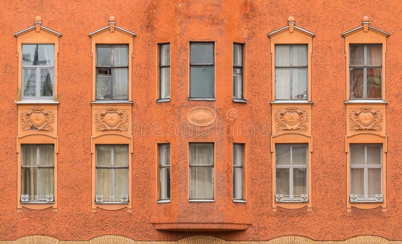 Windows in a Row and Bay Window on Facade of Apartment Building Stock ...