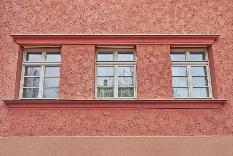 Windows Row on Colorful House Wall Stock Image - Image of background ...