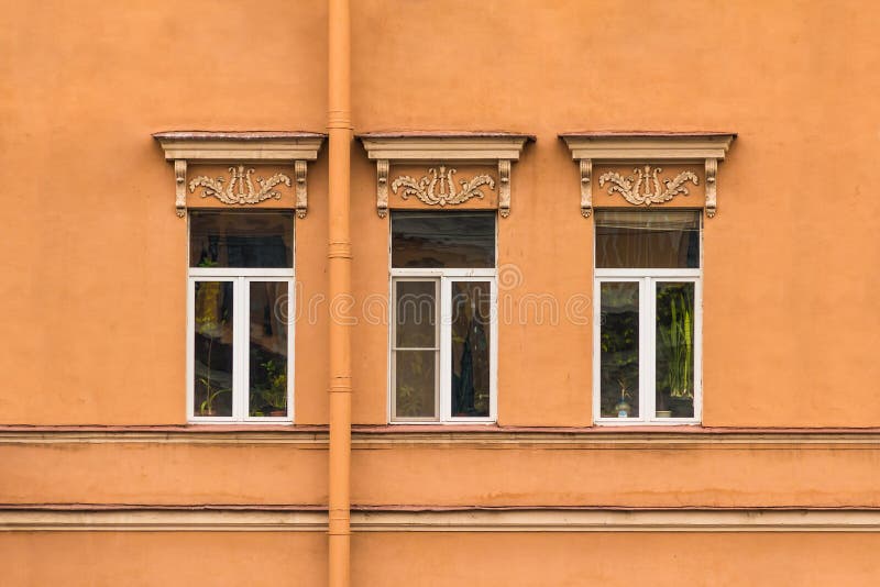 Windows in a Row on Facade of Apartment Building Stock Image - Image of ...