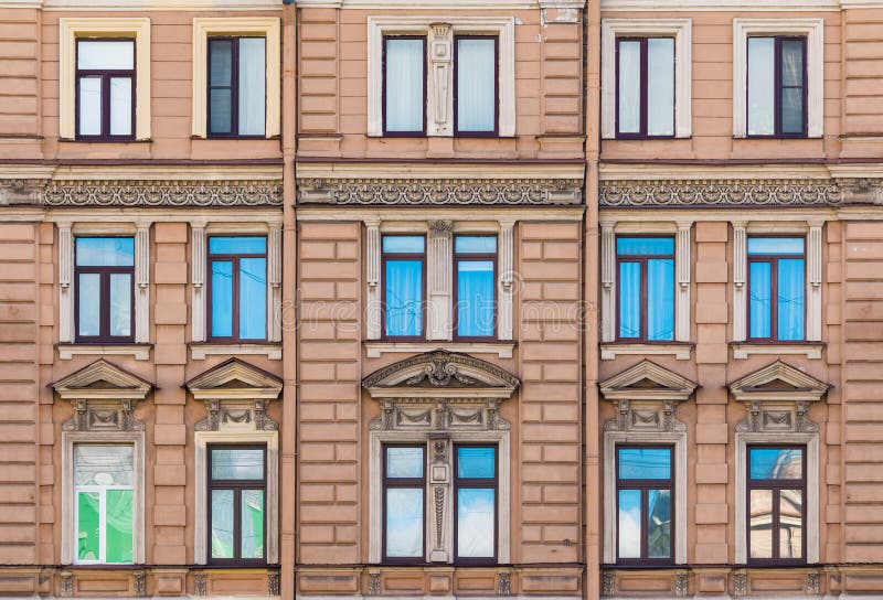 Windows in Row on Facade of Historic Building Stock Image - Image of ...