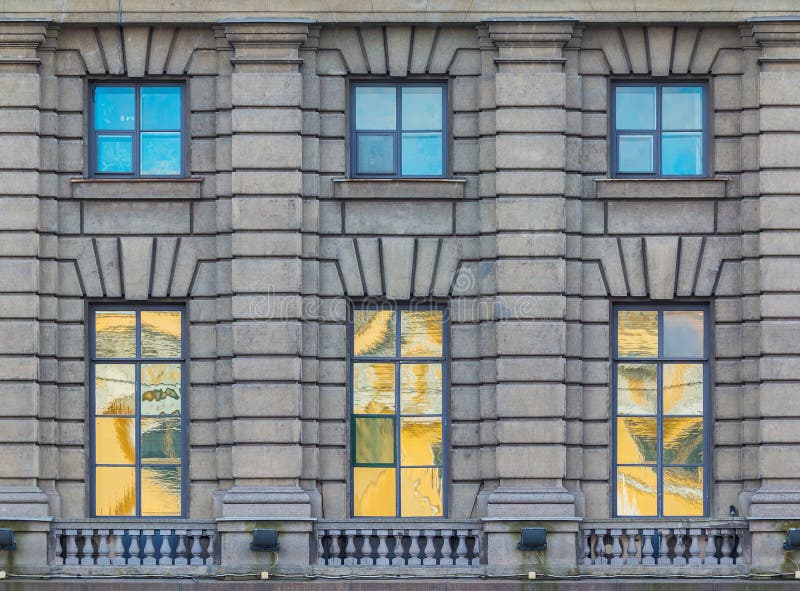 Windows in Row on Facade of Historic Building Stock Photo - Image of ...