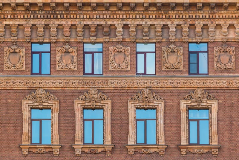 Windows in Row on Facade of Historic Building Stock Photo - Image of ...