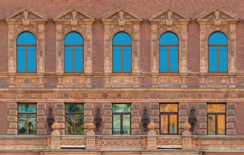 Windows in Row on Facade of Historic Building Stock Photo - Image of ...