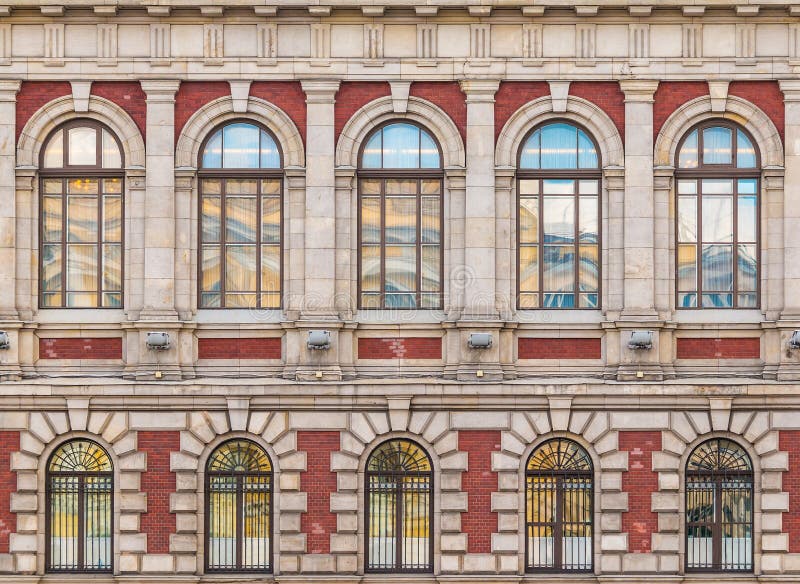 Windows in Row on Facade of Historic Building Stock Photo - Image of ...