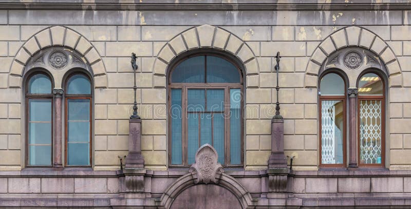 Windows in Row on Facade of Historic Building Stock Photo - Image of ...