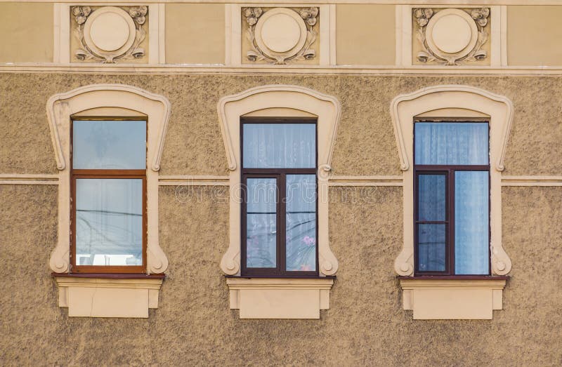 Windows in Row on Facade of Historic Building Stock Image - Image of ...