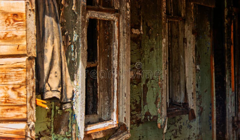 Windows in Row of House Made of Wood Half Demolished Stock Photo ...