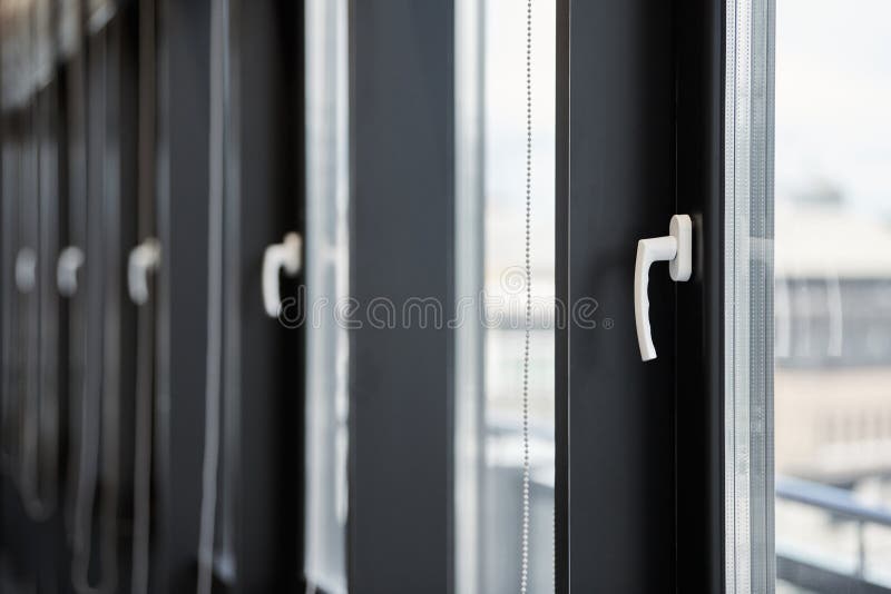 Windows Row in Office Building. Modern Windows with Handles Stock Image ...