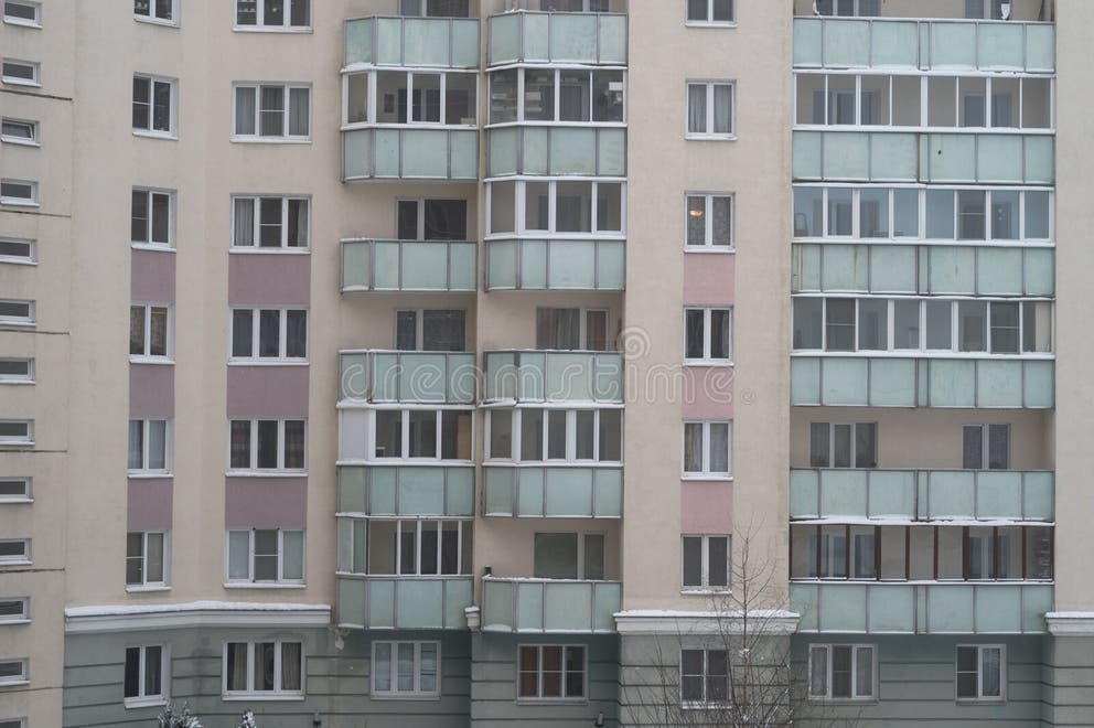Windows of Russian Panel Building Stock Photo - Image of high, aged ...
