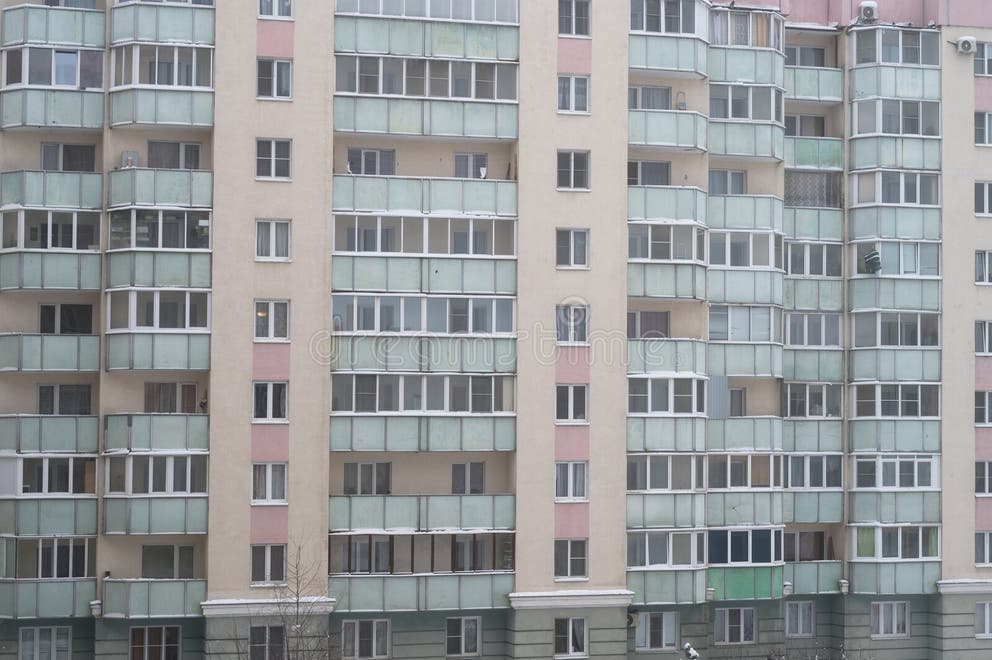 Windows of Russian Panel Building Stock Image - Image of home, concrete ...