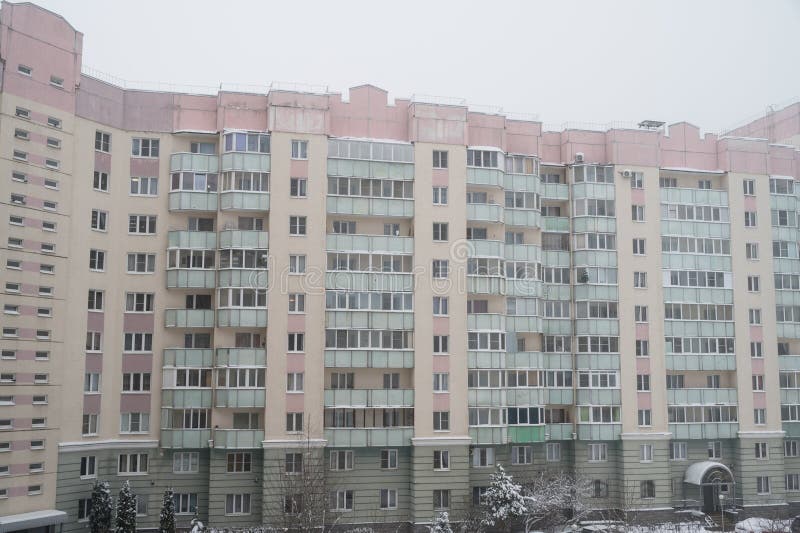 Windows of Russian Panel Building Stock Photo - Image of district, flat ...