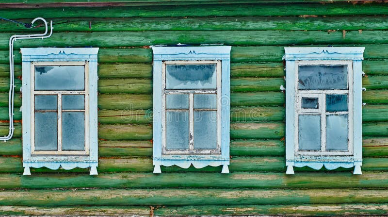 Windows of Russian Traditional Village House Stock Image - Image of ...