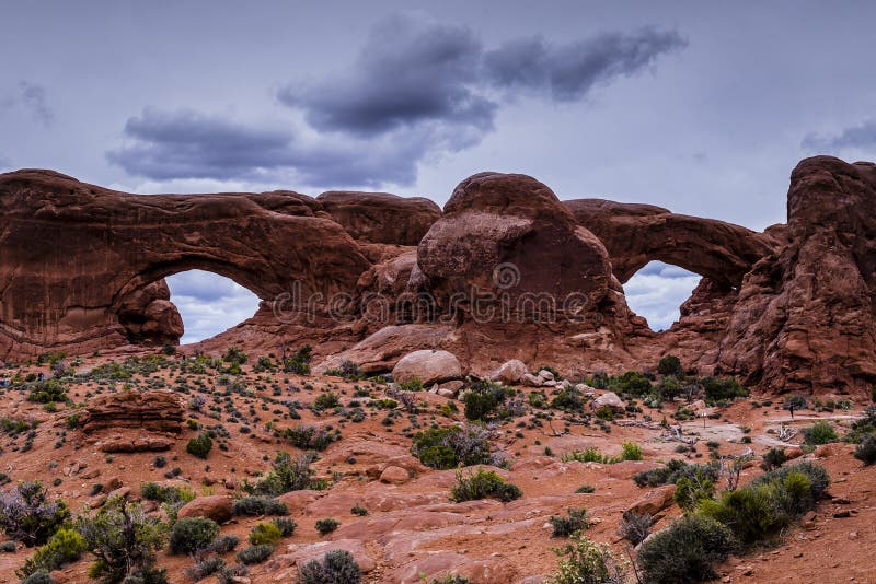 The Windows Section at Arches National Park Stock Photo - Image of moab ...
