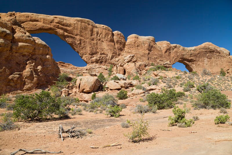 Windows Section in Arches National Park Stock Photo - Image of desert ...