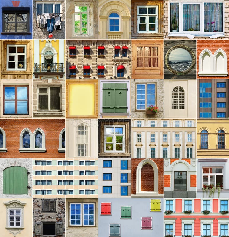 Collage with Antique Windows in Italy Stock Photo - Image of ...
