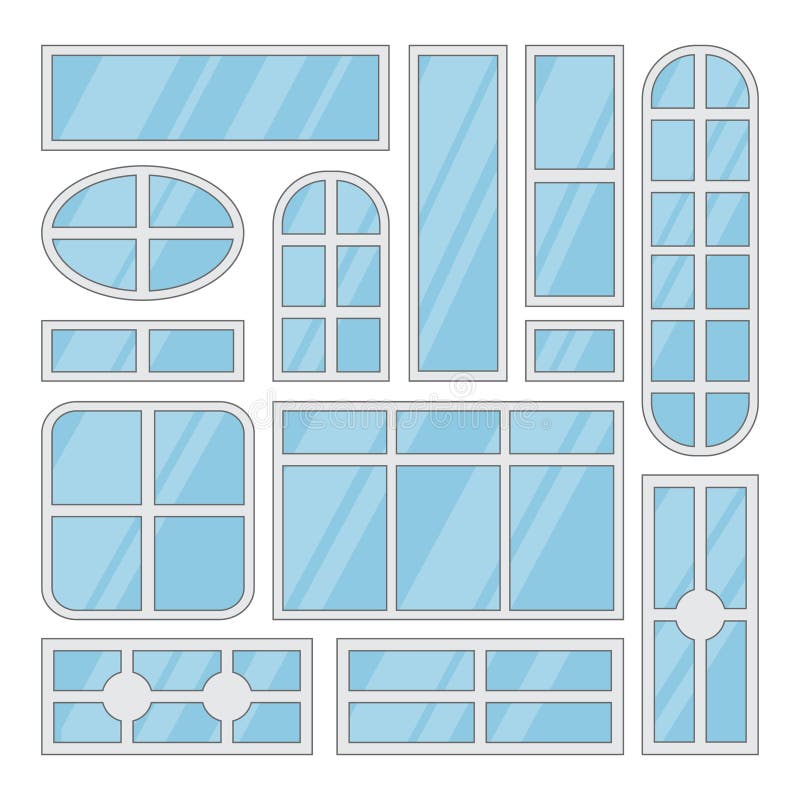 Windows. Set of Isolated Windows with Frames, Interior Elements, Street ...