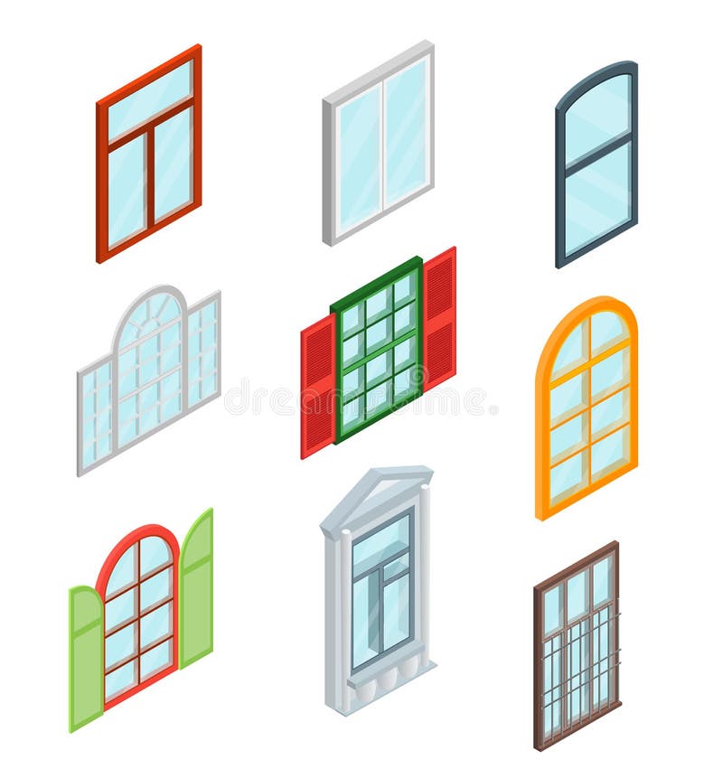 Windows Set Isometric View Vector Stock Illustrations – 220 Windows Set ...