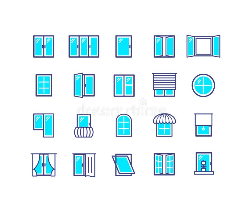 Windows Signs Thin Line Icons Set. Vector Stock Illustration ...