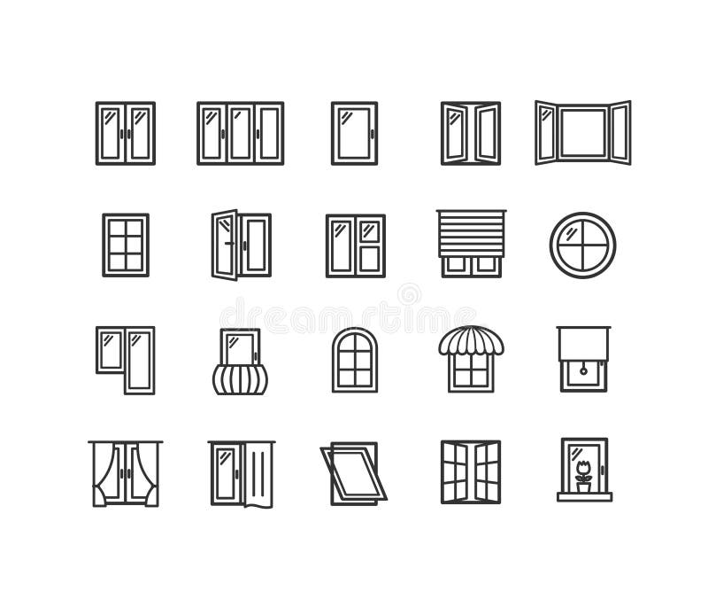 Windows Signs Thin Line Icons Set. Vector Stock Vector - Illustration ...