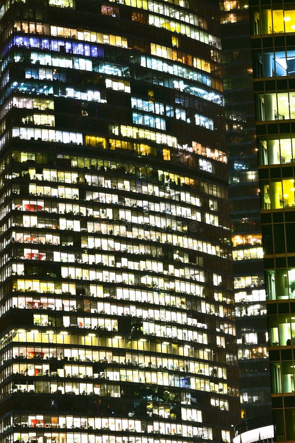 The Windows in the Skyscraper Night with Stock Photo - Image of ...