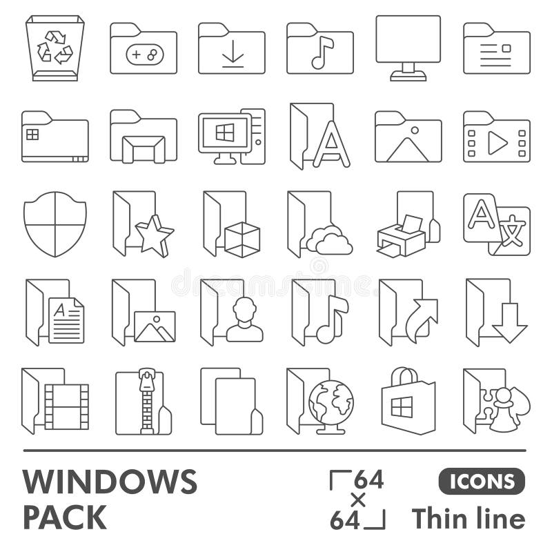 Windows System Collection or Sketches, Windows Pack Theme in Thin Line ...