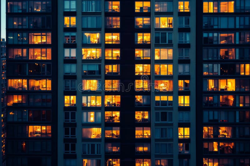 Windows of Tall Apartment Building at Night Stock Illustration ...
