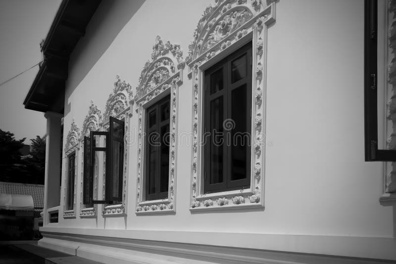 The Windows of the Temple are Decorated with Stucco Designs.in Bangkok ...