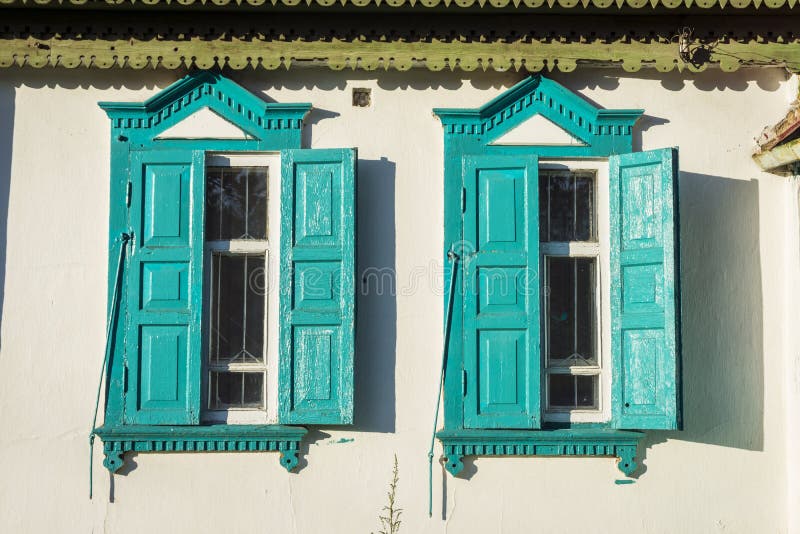 Windows with Turquoise Shutters Stock Photo - Image of green, historic ...