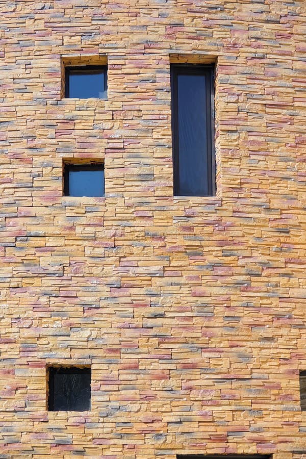 Windows on wall stock photo. Image of four, stone, brick - 165375308
